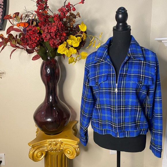 Express | Jackets & Coats | Express Cropped Plaid Jacket Royal Blue And ...